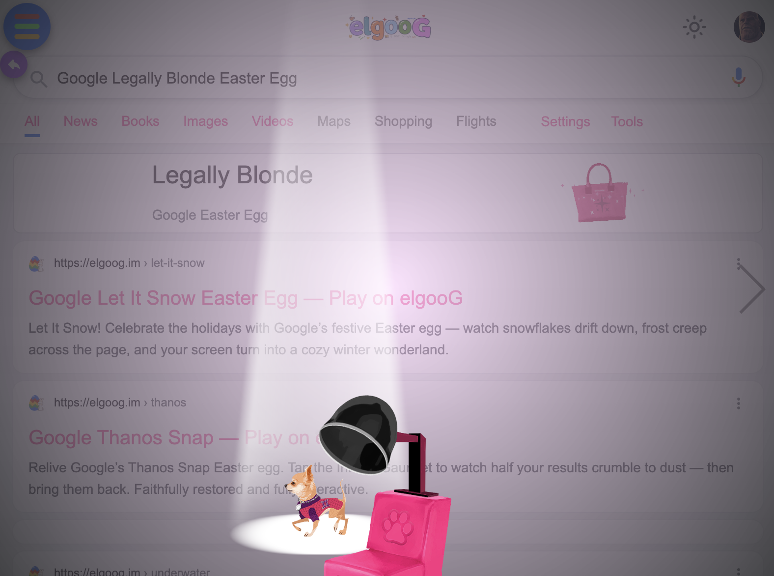 Google Legally Blonde Easter Egg – Pink Page Effect